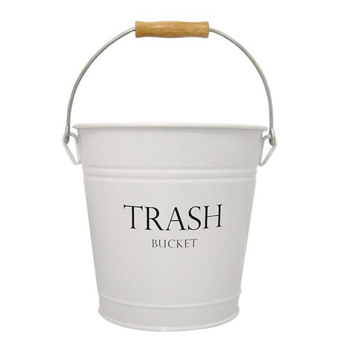 iDesign Metal Pail Trash Can for Bathroom, Bedroom, Home Office, Dorm, 10.75" x 10.75" x 10.5", White Finish with Vintage Black Lettering