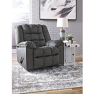 Signature Design by Ashley Drakestone Tufted Manual Rocker Recliner with Lumber Heat and Massage, Gray