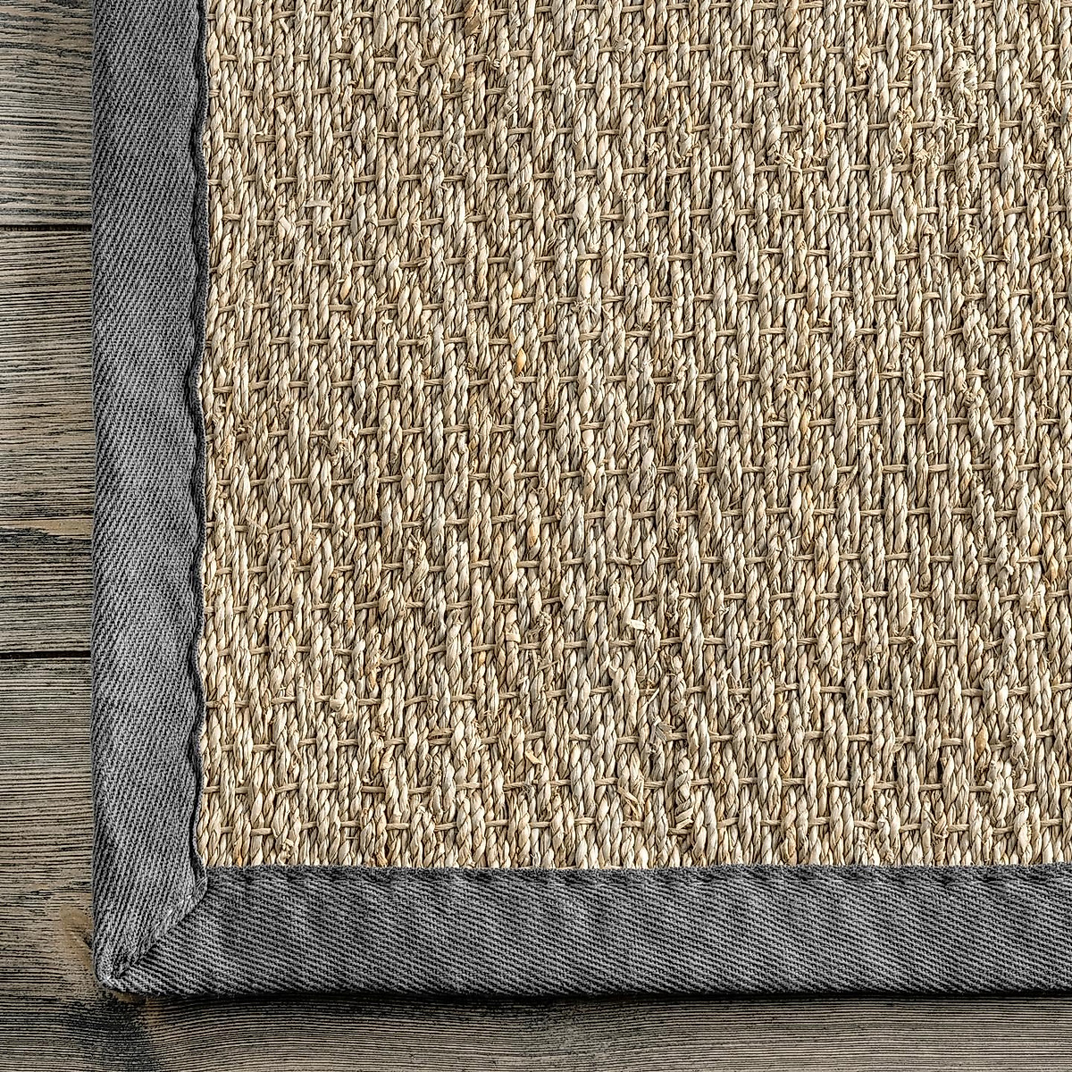 nuLOOM 2x8 Elijah Seagrass Area Rug, Dark Grey, Solid Farmhouse Style, Cotton Bordered, Basketweave, Natural Fiber, For Bedroom, Dining Room, Living Room, Hallway, Office, Kitchen, Entryway