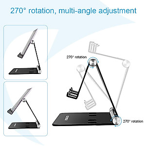 aceyoon Adjustable Tablet Stand, iPad/Cell Phone Holder for Desk, Aluminum Alloy Stand Holder for 2 Phones or a Tablet/Kindle, Sturdy Dual Stands, Foldable and Portable, Black