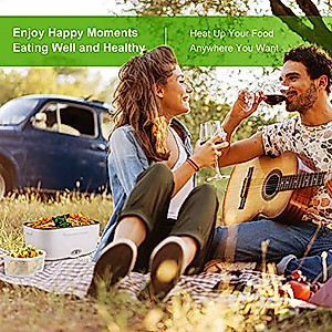 Electric Lunch Box 3 in 1-12V 24V 110V, 52 Oz, 55W Food Heater for Adults-Portable Food Warmer Lunch Box for car/truck & home, Leak proof- 1.5L Removable Stainless Steel Container- fork,spoon, Bag