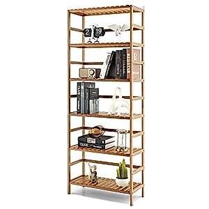 Giantex 6-Tier Bamboo Bookshelf, 63'' Tall Freestanding Storage Display Shelf with Adjustable Shelves, Easy Assembly Multipurpose Bookcase Shelf Rack for Living Room, Kitchen, Plants (Natural)