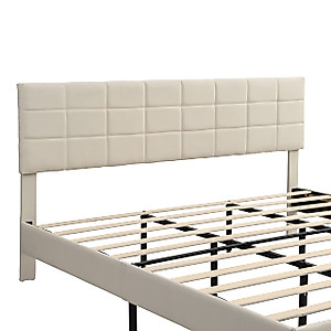Jintop King Size Platform Bed Frame with Fabric Upholstered Headboard and Wooden Slats,No Box Spring Needed,Easy Assembly, Bedroom Furniture for Teens & Adults,Dark Beige