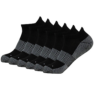 FOOTPLUS Womens Copper Golf Socks Winter Thick Warm Cushioned Sole Arch Support Odor Free Breathable Hiking Indoor Trekking Jogging Running Compression Socks, 6 Pairs Black, Medium