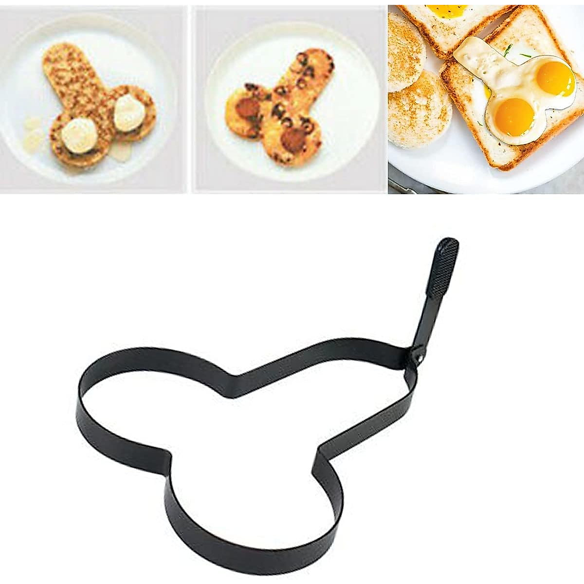 1Pc Black Funny Egg Fryer, Stainless Steel Egg Pancake Cooking Tool Non-Stick Kitchen DIY Egg Fried Mould with Handle for Muffins Patties, for Valentine's Day Egg Poachers, Specialty Cookware