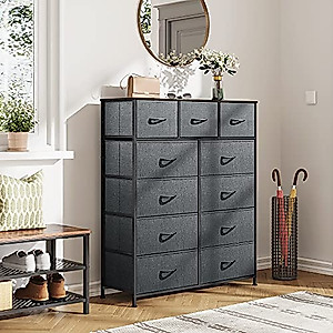 WLIVE 11-Drawer Dresser, Fabric Storage Tower for Bedroom, Hallway, Nursery, Closets, Tall Chest Organizer Unit with Textured Print Fabric Bins, Steel Frame, Wood Top, Easy Pull Handle, Dark Grey