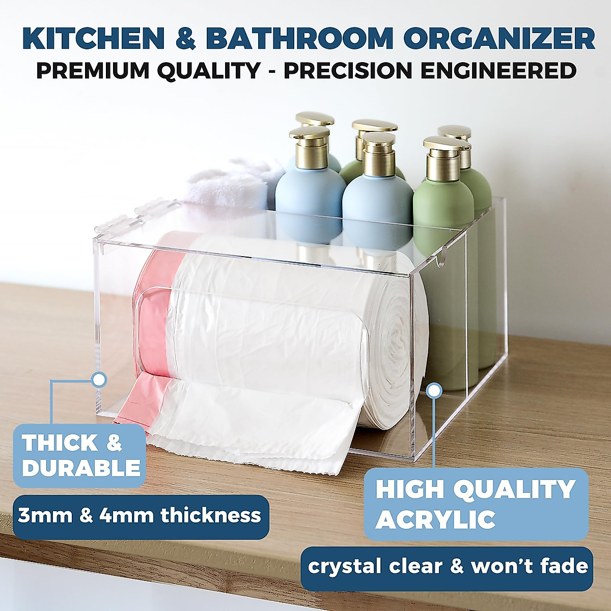 Storage Standard Trash Bag Kitchen Organizers and Storage Under Sink Dispenser - Large Garbage Bag Under Sink Organizer Bathroom - Acrylic Bathroom Storage Organizer Cabinet