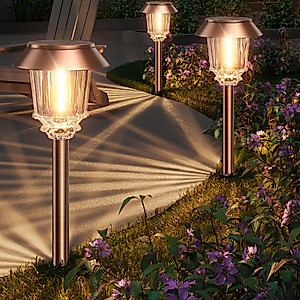 XMCOSY+ Solar Pathway Lights Outdoor - 6 Pack Solar Lights Outdoor Waterproof, 10-40 LM Dimmable Auto On/Off Solar Outdoor Lights Yard Garden Walkway Driveway (Warm White)