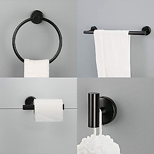 QCHANER 6-PCS Stainless Steel Bathroom Hardware Set, Towel Rack Set Wall Mounted, Home OrganizersHand, Towel Bar, Toilet Paper Holder, Towel Ring, 2 Multifunctional Hooks, Matte Black