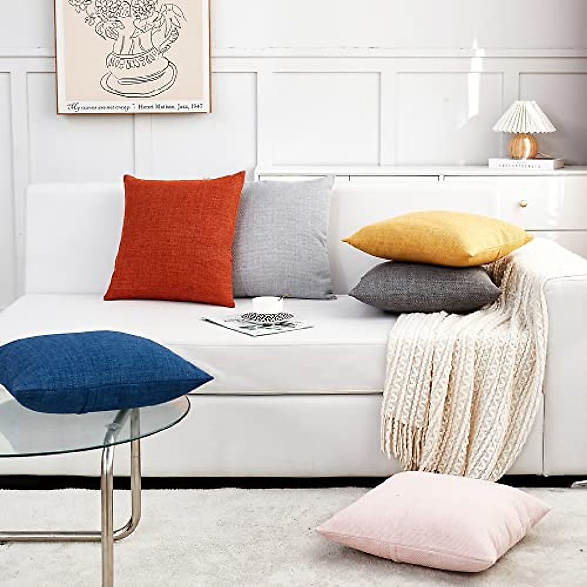 MERNETTE Pack of 2, Linen Decorative Square Throw Pillow Cover Cushion Covers Pillowcase, Home Decor Decorations for Sofa Couch Bed Chair 18x18 Inch/45x45 cm (Black)