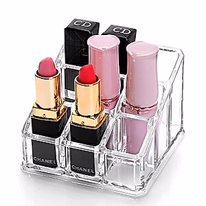 Sooyee Lipstick Organizer,Lipstick Holder,9 Spaces Acrylic Lipstick Case,Cosmetic Display Cases for Lipstick, Brushes, Bottles, and more,Clear