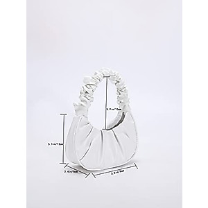 Verdusa Women's Ruched Leather Hobo Handbag Satchel Bag Mini Purse White one-size