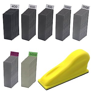 WHLLING Micro Zip Detail Sander 70PCS Sandpaper-Grit 400 600 800 1000 1500 2000 3000, 3.5”x 1”Micro Sander Tool for Small Projects Wet Dry, Hook and Loop Detail Sander for Crafts and Woodworking