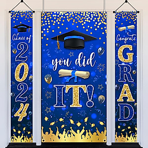 Graduation Banner 2023-Congrats Class of 2023 Porch Sign Banner Decoration,2 Piece Navy Blue Congrats Party Yard Banner Door Hanging Sign for Graduation Party Decorations(Blue)