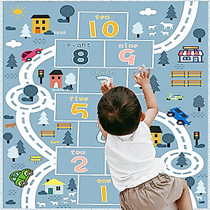 LGQLJPLQQ Hopscotch Rugs for Kids, Kid Rug for Bedroom,Road Rug, Playroom Rug for Kids Toy Cars, Nursery Rug for Teaching Toddler(Blue, 6' x 9')