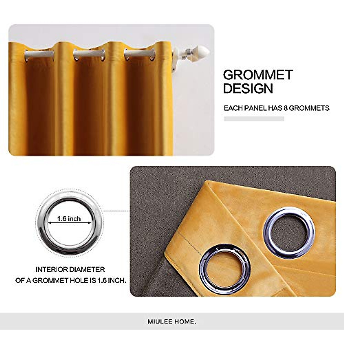 MIULEE Velvet Curtains Mustard Yellow Grommet Curtains Thermal Insulated Soundproof Room Darkening Curtains/Drapes for Living Room Bedroom 52x90 Inch Set of 2 Bundle Pinch Pleated Curtains 2 Panels