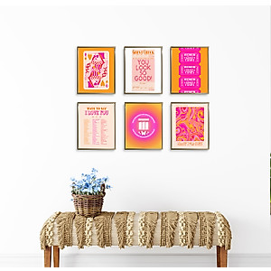 TwoDays Trendy Retro Wall Art, Pink Preppy Room Decor Aesthetic, Cute Teen Girls Apartment Lucky Queen Poster, Funky Affirmation Pictures, Angel Number Prints (8" x 10", Set of 6, UNFRAMED)