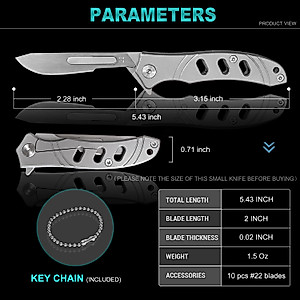 VIFUNCO Folding Scalpel Knife, Pocket Knife for Men, Small Keychain Knife, Razor Knives with 10pcs #22 Replaceable Blades, EDC Utility knife, Surgical Knives for Outdoor Skinning