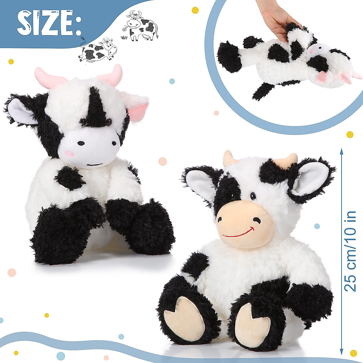 Aoriher 2 Pcs 10 Inch Cow Plush Stuffed Animal Toy Cute Soft Cow Plush Toy White and Black Cow Plush Great Birthday Gift for Boys Girls Birthday Party Office Home Decor