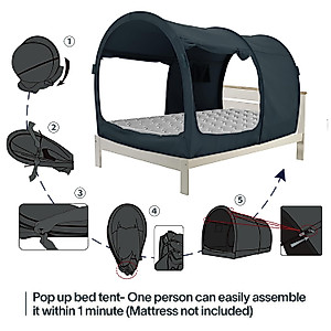 LEEDOR Bed Tent Dream Tents Bed Canopy Shelter Cabin Indoor Privacy Warm Breathable Pop Up Twin Size for Kids and Adult Patent Pending PitchBlack(Mattress Not Included)