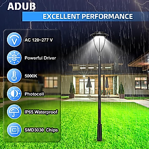 ADUB 150W LED Post Light, 21,000 LM, DLC ETL Listed, LED Parking Lot Light 320W 250W 200W Adjustable, LED Shoebox Light 5700K 5000K 4500K