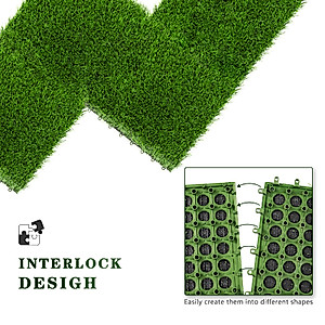 CJNLON 12"x12" Artificial Grass Tiles, 6 Packs Self-draining Fake Grass Turf Tiles Set for Flooring Decor, Dog Pads Indoor Outdoor 1.57'' in Pile Height