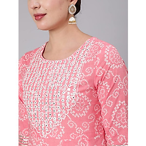 DREAMANGEL FASHION Womens Party Wear Pure Cotton Anarkali Kurta and Palazzo With Dupatta (as1, alpha, s, regular, regular, Pink, Small)