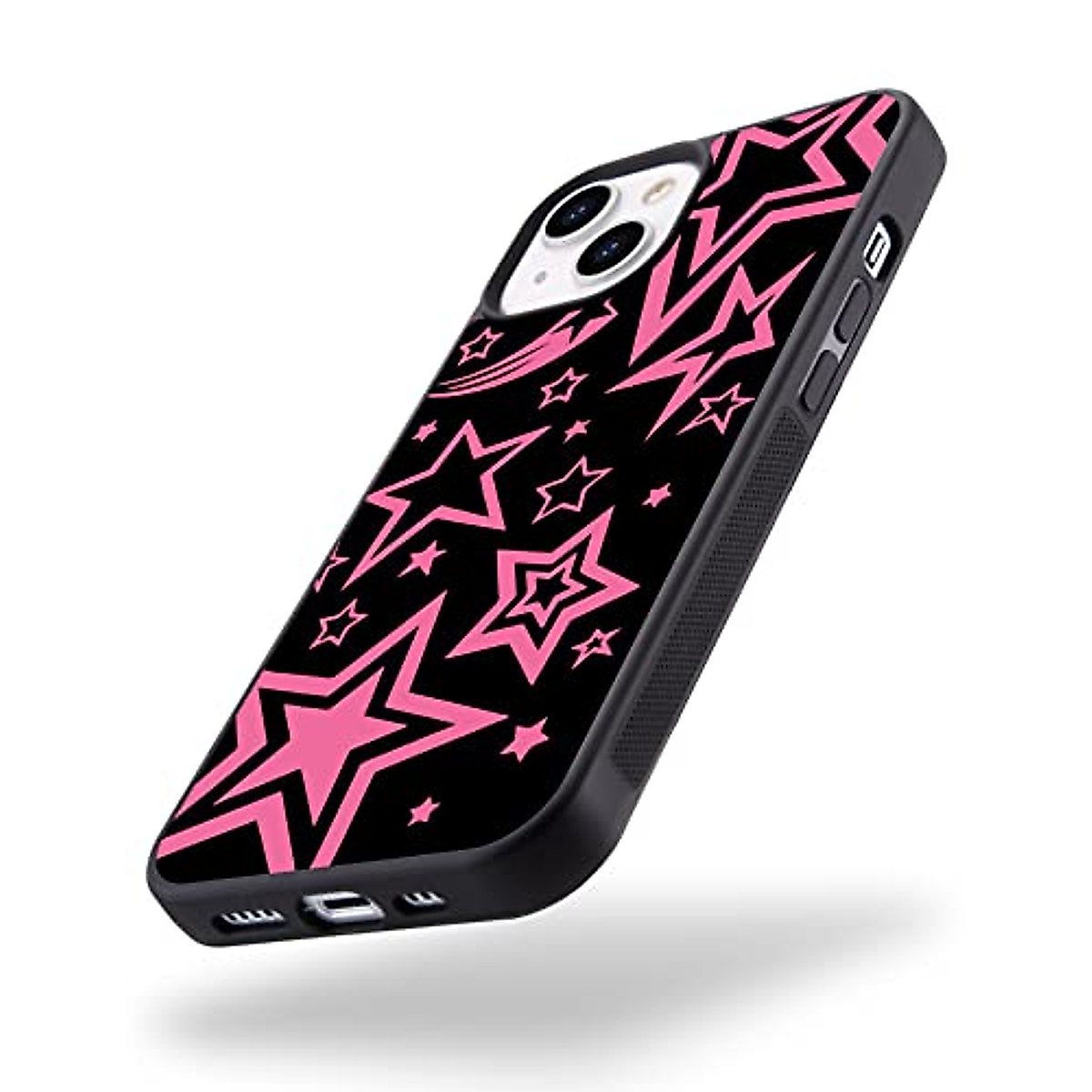 Wihytec Pink Star Phone Case for iPhone 13 Stars Case Cover TPU Bumper Hard Back Shockproof Phone Case Girly Protective Phone Cover with Design
