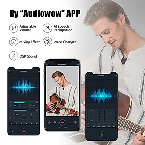 SabineTek AudioWow -Bluetooth Microphone Wireless Lapel Mic, Compact Wireless Clip -on Microphone,Bluetooth Lavalier Microphone for Smart Phone, Recording Video Vlogger, Sound Mixer,Remix Mic