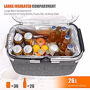 HappyPicnic Cooler Tote Bag 26L, Collapsible Picnic Basket Cooler with Aluminium Handle for Food, Shopping Grocery, Work or Outdoor Hiking Men Woman