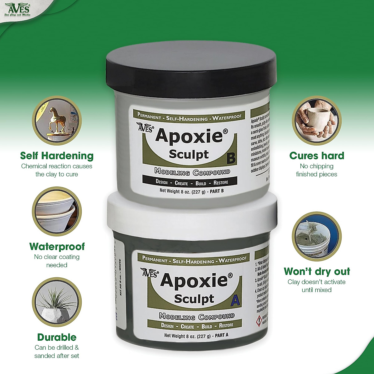Aves Apoxie Sculpt - 2 Part Modeling Compound (A & B) - 1 Pound, Natural