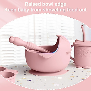 Baby Led Weaning Supplies, 10 Pack Silicone Baby Feeding Set - Baby Bowls and Plates with Suction, Toddler Spoons and Fork, Toddler Cups with Replaceable Lids (Pink)