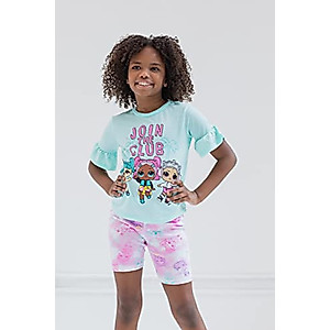 L.O.L. Surprise! Toddler Girls T-Shirt and Bike Shorts Outfit Set Tie Dye Light Blue 4T