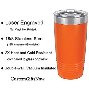 20-Ounce Vacuum Insulated Stainless Steel Tumbler Customized Etched Double-Walled Laser Engraved Coffee Orange BPA-Free Mug, Lid, License to drill Dentist, Personalized Hot/Cold Insulated