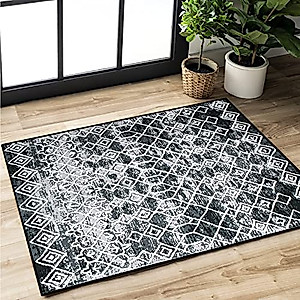 Leesentec Rugs Modern Non-Slip Soft Area Rugs for Living Room/Bedroom/Dining Room Carpet Floor Mat Home Decorative (Black/Grey, 2'7"×3'11")