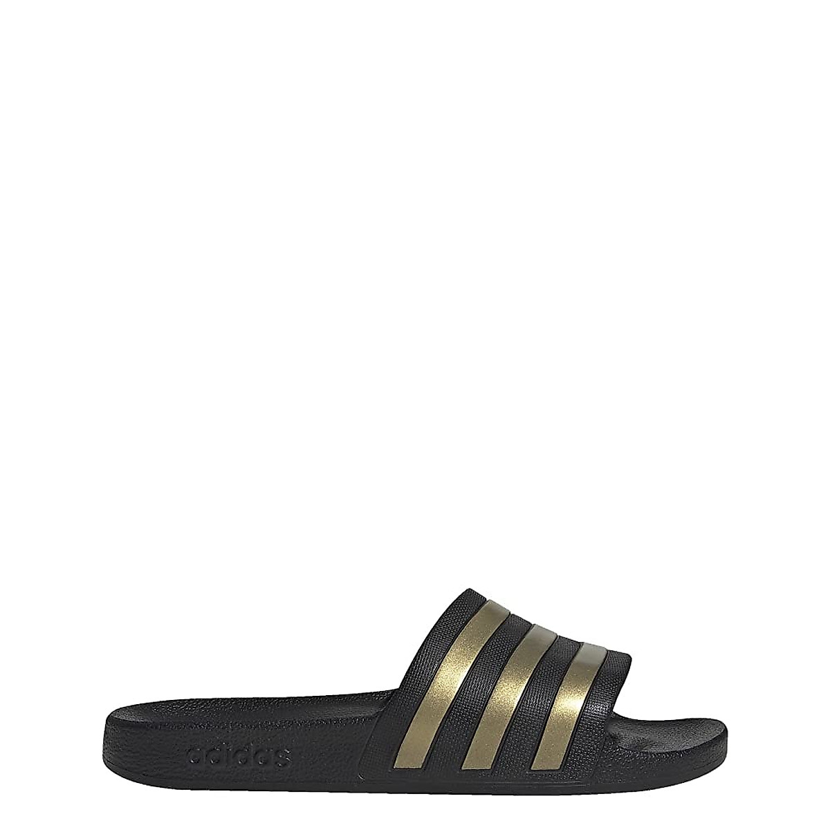 adidas unisex adult Adilette Aqua Slide Sandal, Core Black/Gold Metallic/Core Black, 11 Women Men US