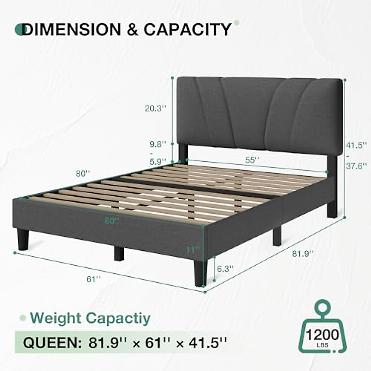 Novilla Queen Size Bed Frame Upholstered Platform Queen Bed Frame with Adjustable Headboard, Strong Weight Capacity, No Box Spring Needed, Easy Assembly, Grey