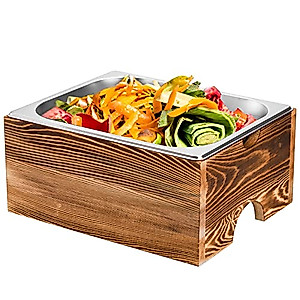 Frcctre Kitchen Compost Bin, 2.1 Gallon Countertop Compost Bin with Lid and Pinewood Box, Smell Proof and Rust Proof Stainless Steel Insert, Indoor Large Compost Bin Kitchen Counter