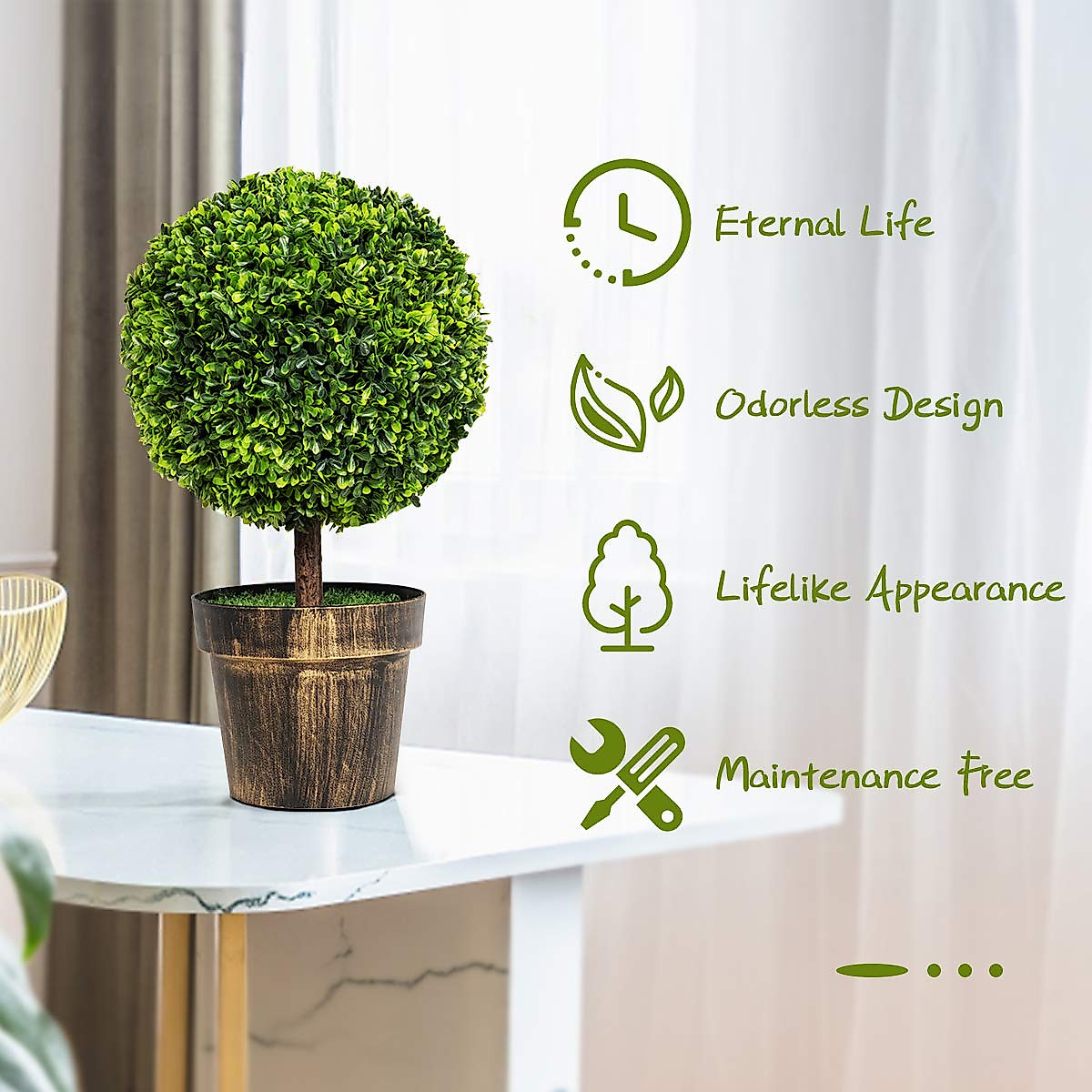 Goplus 22" Tall Artificial Boxwood Topiary Ball Tree, 2 Pack Faux Round Shrubs Bushes Decoration, Fake Potted Plants for Front Porch Indoor Outdoor Home Decor