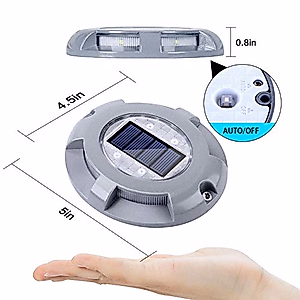 SIEDiNLAR Solar Deck Lights Driveway Dock LED Light Solar Powered Outdoor Waterproof Road Markers for Step Sidewalk Stair Garden Ground Pathway Yard 4 Pack (White)