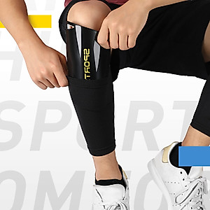 2 Pairs Soccer Shin Guards with Shin Guard Sleeves Adult Youth Soccer Shin Guards for Boys Girls Soccer Games Leg Protection Reduce Shocks and Injuries (Blue Black)