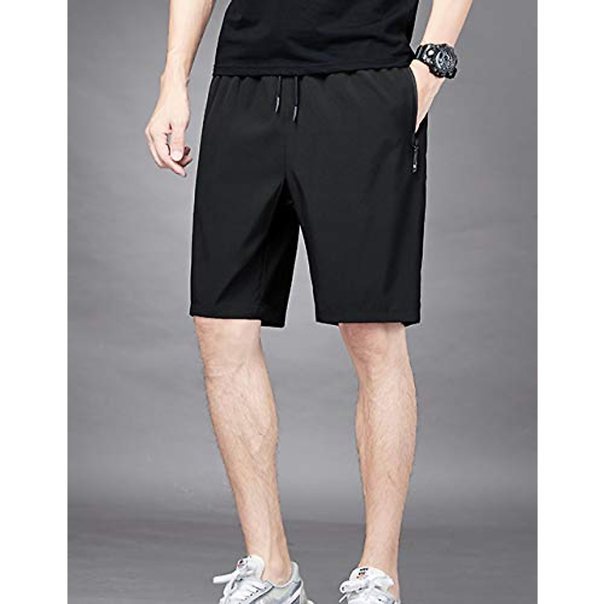 Men's Gym Workout Shorts Quick Dry Lightweight Athletic Training Running Hiking Jogger with Zipper Pockets(Muaney-MenSportShorts7022-Black02-M)