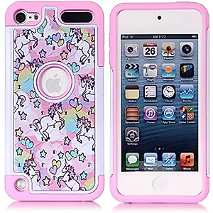 Apple iPod Touch 6,7th Case, iPod 7th Case, Rainbow Unicorn Pattern Shockproof Studded Rhinestone Crystal Bling Hybrid Case Silicone Protective Armor for Apple iPod Touch 6 7th Generation