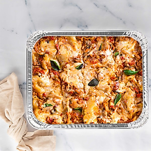 PLASTICPRO Disposable 9 x 13 Heavy Weight Aluminum Foil Pans Half Size Deep Steam Table Bakeware - Cookware Perfect for Baking Cakes, Bread, Meatloaf, Lasagna Pack of 10