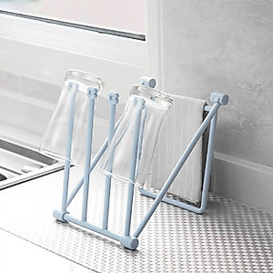 Countertop Dishcloth Drying Rack for Kitchen, 4 Arms Folding Dishcloth Holder, Vertical Hand Towel Stand, Kitchen Rag Holder, Dishcloth Storage Rack, Dish Rag Cloth Holder for Home(Light Blue)