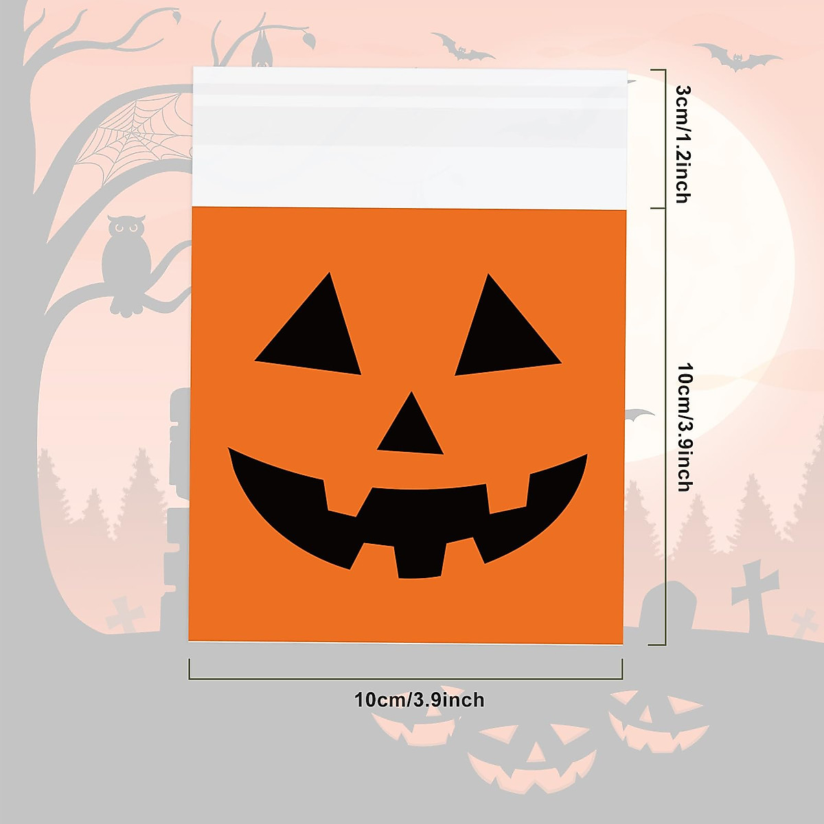 JarThenaAMCS 320Pcs Halloween Self Adhesive Treat Bags Funny Pumpkin Cellophane Bags Orange Black Candy Bags Plastic Goodie Bags for Party Gift Snack Wrapping Supplies