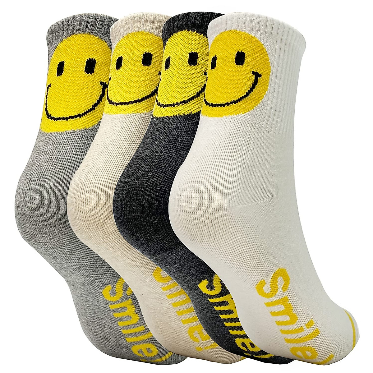 holawit Happy Face Fun Design Positive Smile Back Point Quarter Socks 4P Set