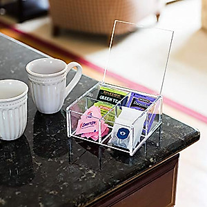 Isaac Jacobs 4-Compartment Square Clear Acrylic Organizer with Lid (5.75" L x 5.75" W x 2.75" H), Multi-Sectional Tray, Stackable, Storage Solution for School, Craft, Office Supplies, Kitchen & More