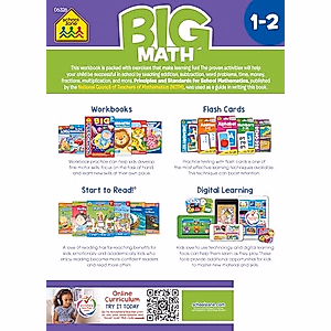 School Zone - Big Math 1-2 Workbook - 320 Pages, Ages 6 to 8, 1st Grade, 2nd Grade, Addition, Subtraction, Word Problems, Time, Money, Fractions, and More (School Zone Big Workbook Series)