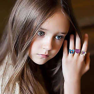 SkyWiseWin Childrens Pretend Play Jewelry Rings 30 PCS Jewelry Adjustable Ring and Festival Dress Up Flash Rhinestone Heart Rings for Kids